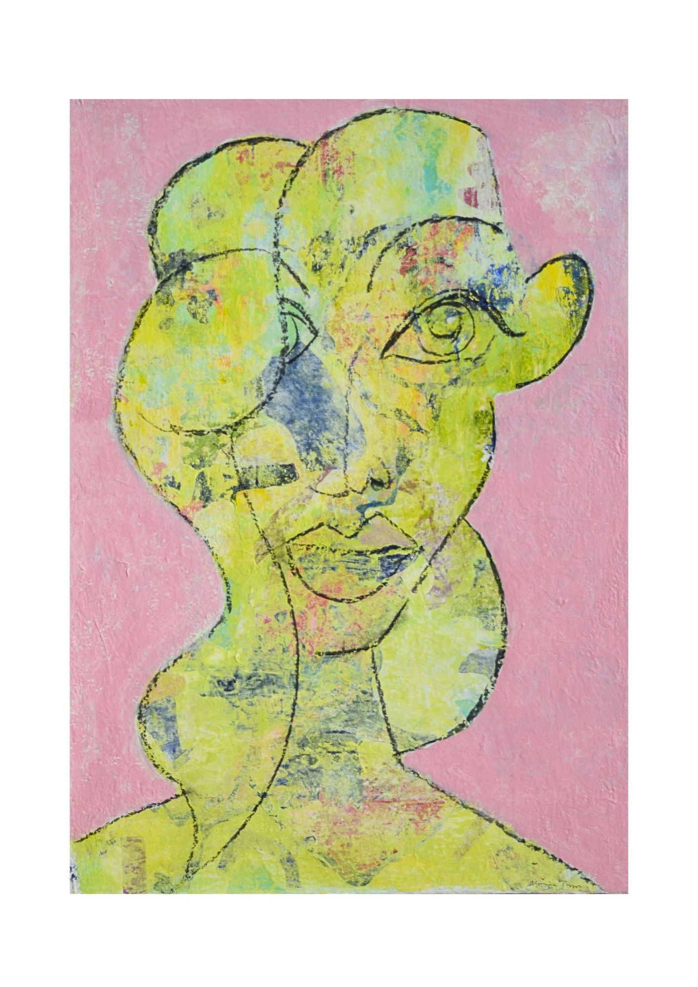Portrait of a woman - Original "Un moment sur fond rose" – Cay Collective
